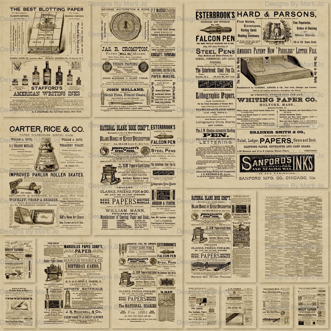Vintage Ads Overlays | 15 Vintage Stationary Advertisements Transparent ...