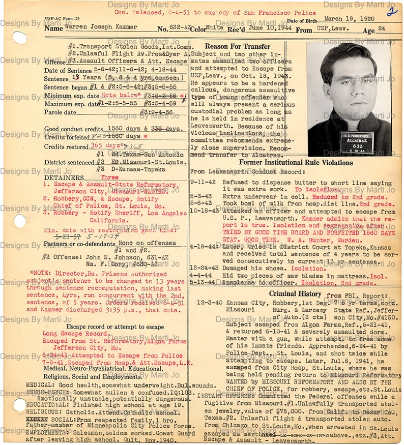 Vintage Alcatraz Mugshots | 50 Printable Vintage Inmate Prison Ephemera ...