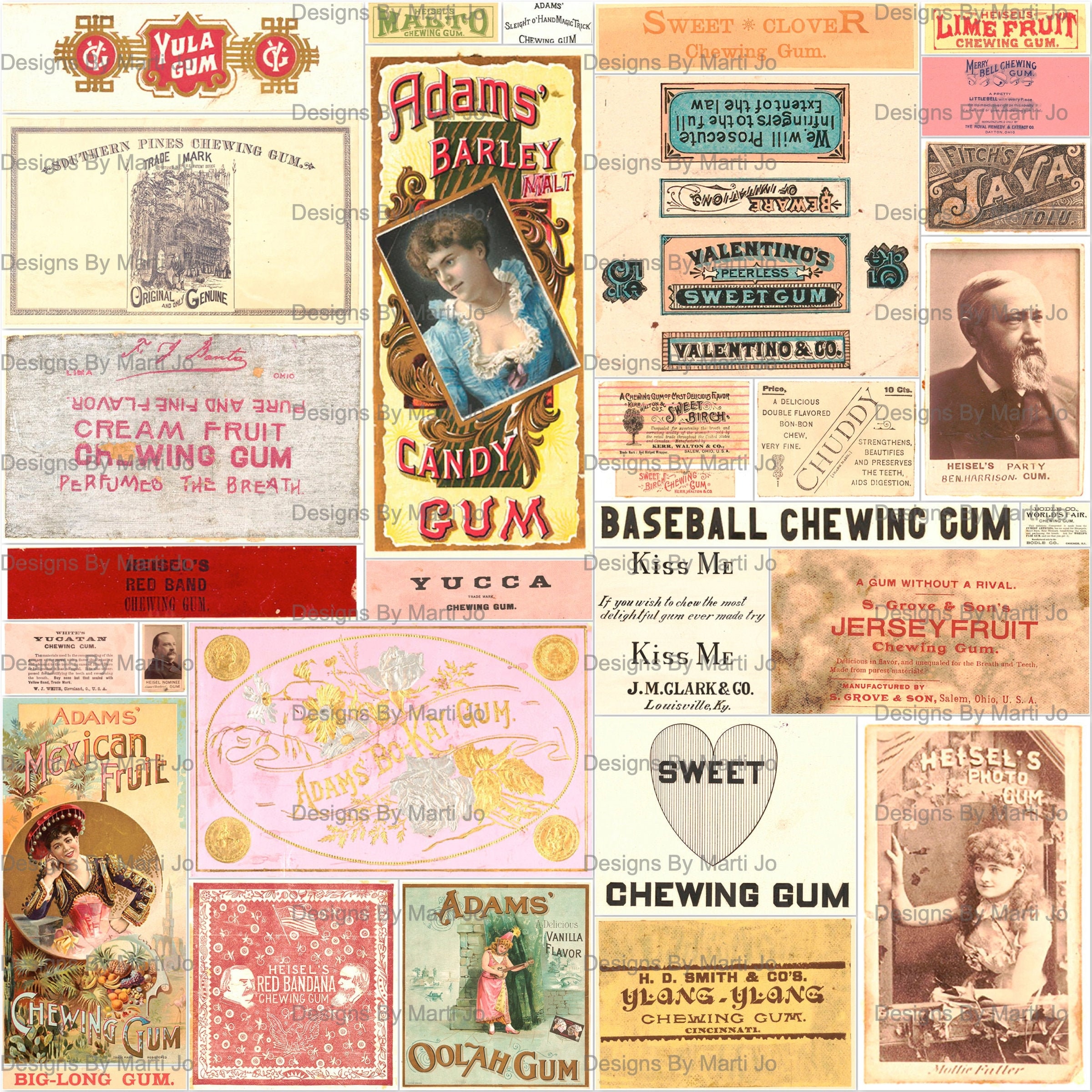 Vintage Gum Labels Kit | 30 Printable Antique Chewing Gum Labels ...