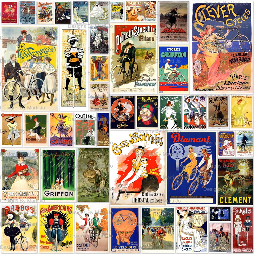Vintage Bicycle Advertisement Poster Set | 45 Vintage Biking Posters ...