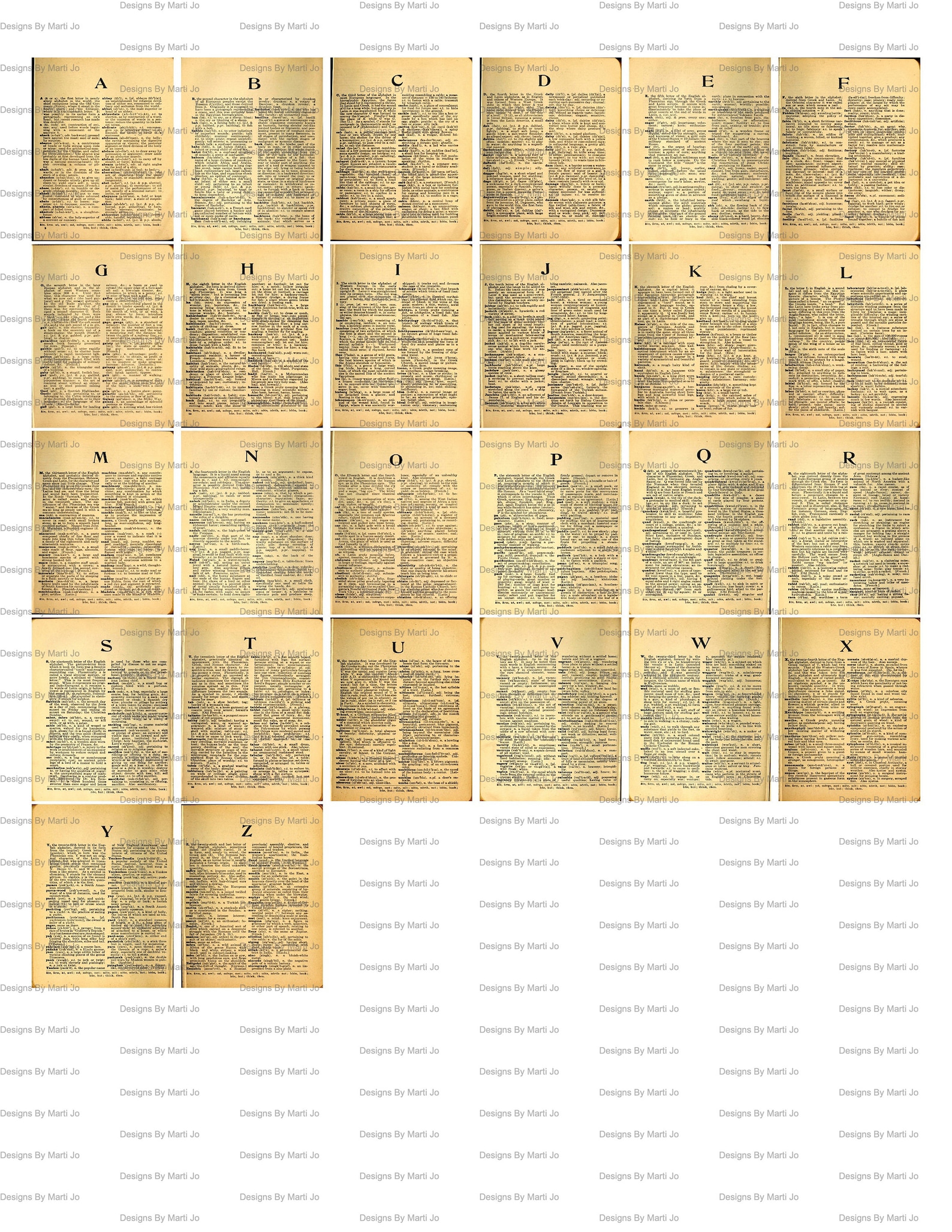 Printable Vintage Miniature Dictionary Pages | 26 "pages" - A-Z | 8.5 X ...