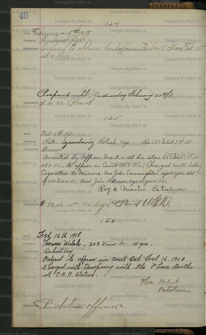 Vintage 1917-1918 Criminal Handwritten Arrest Records | 50 Police ...