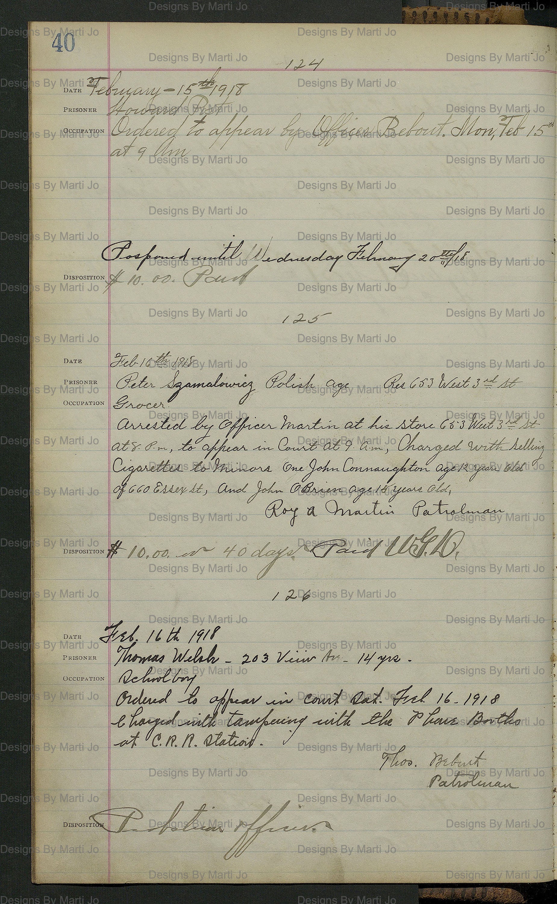Vintage 1917-1918 Criminal Handwritten Arrest Records | 50 Police ...
