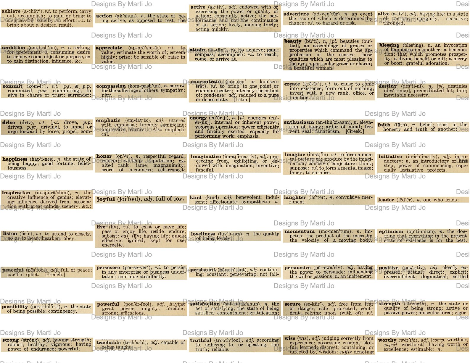 Vintage Motivational Dictionary Words Set 2 | 50 Printable Vintage Junk ...