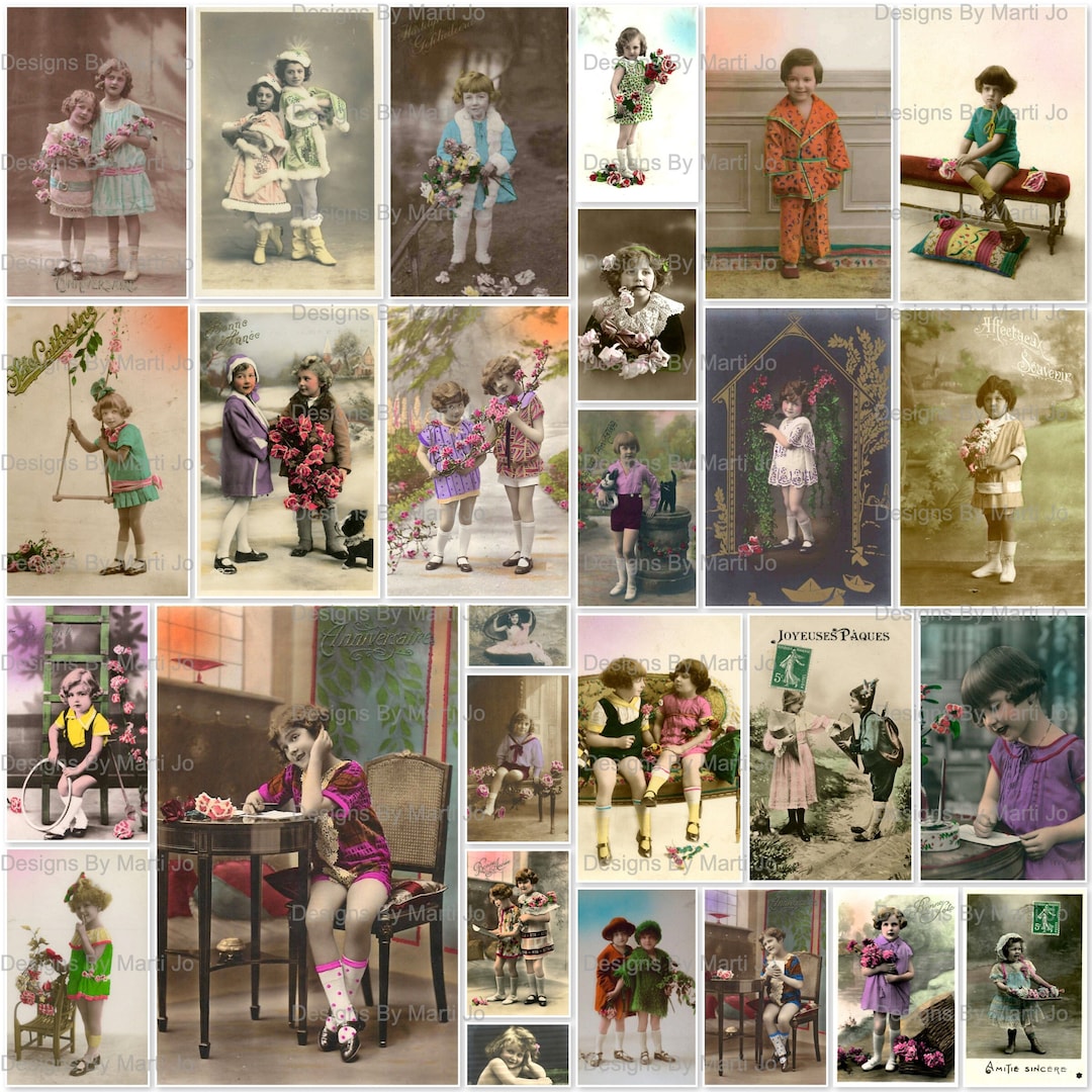 Vintage Colorized Children Postcards | 27 JPG Files AND All Images on 8 ...