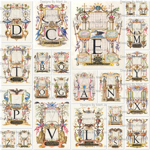 Vintage Calligraphy Drawings Paper Set 23 no J U or W - Etsy