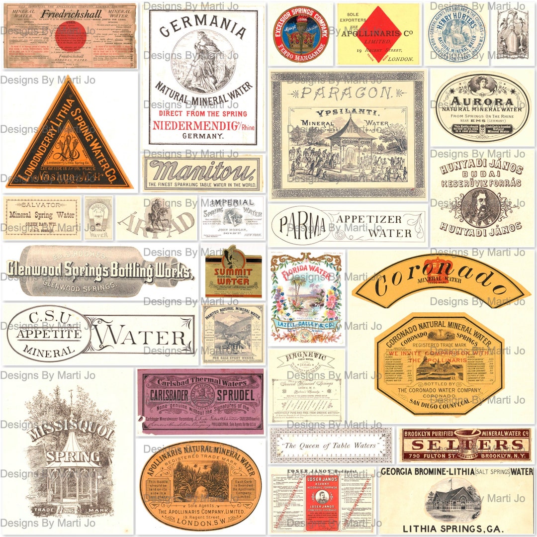 Vintage Bottled Water Labels | 30 Printable Vintage Mineral Water ...