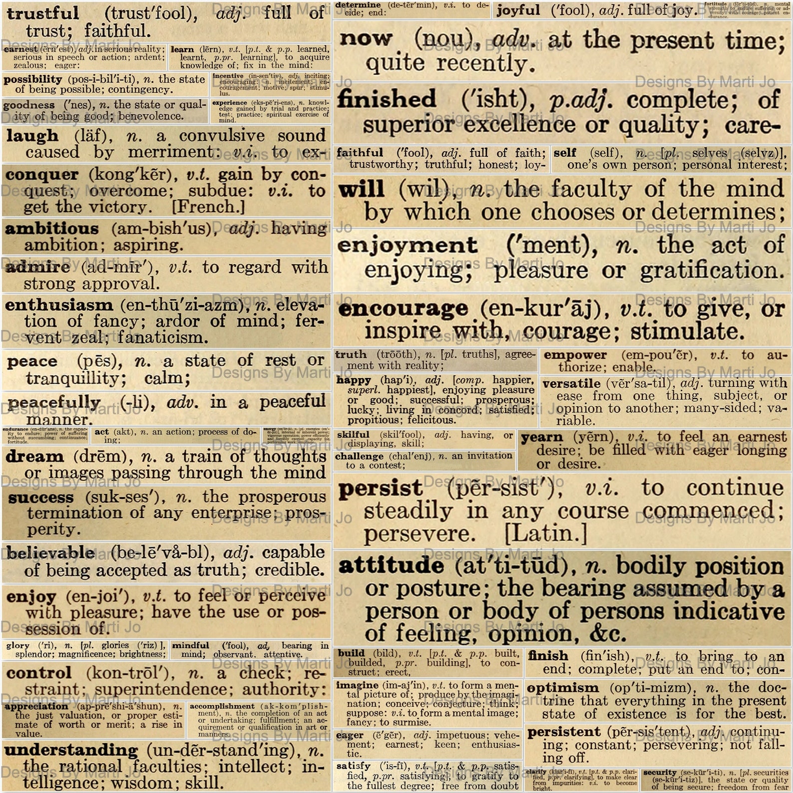 Vintage Motivational Dictionary Words Set 3: 55 Printable Inspirational ...