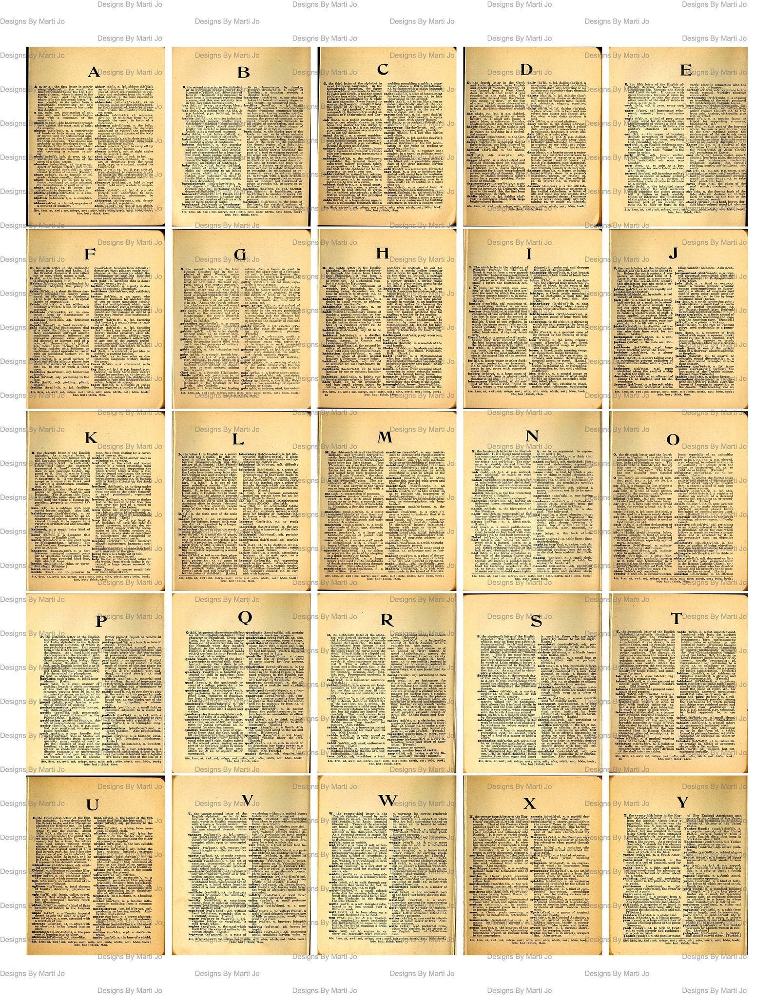 Printable Vintage Miniature Dictionary Pages | 26 "pages" - A-Z | 8.5 X ...