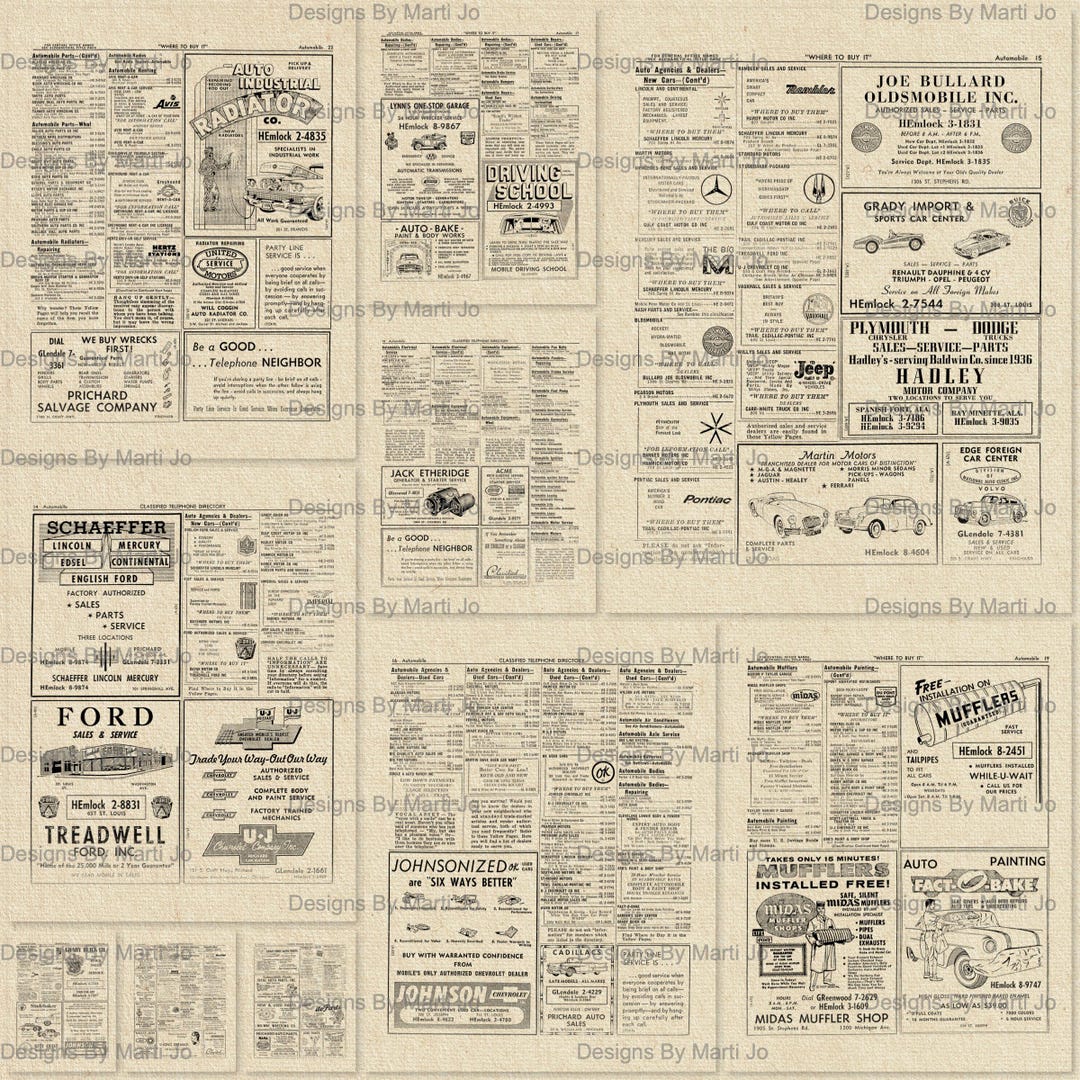 1958 Car Ads | Vintage Yellow Pages PNG Overlays (digital Download) - Etsy