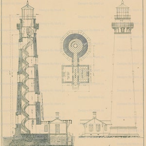 Vintage Lighthouse Drawings | 12 Lighthouse Blueprint Illustrations ...