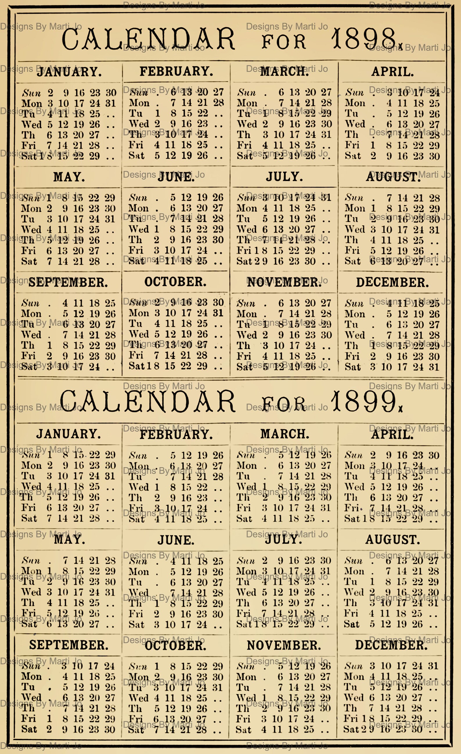 Vintage Yearly Calendar Overlay PNG Files: Printable Ephemera for ...