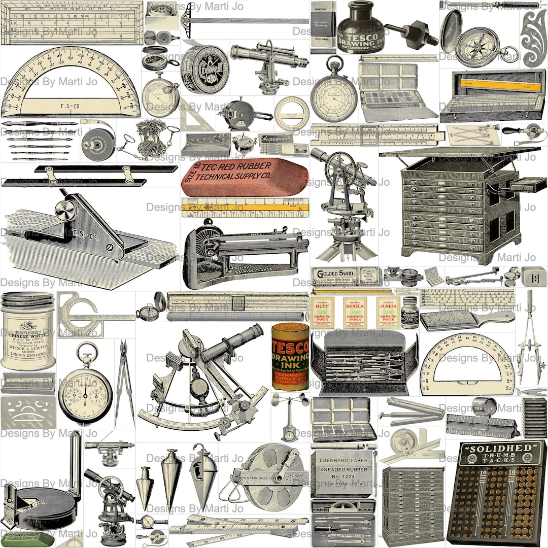 Vintage Drawing and Surveying Equipment PNG Elements | Vintage ...
