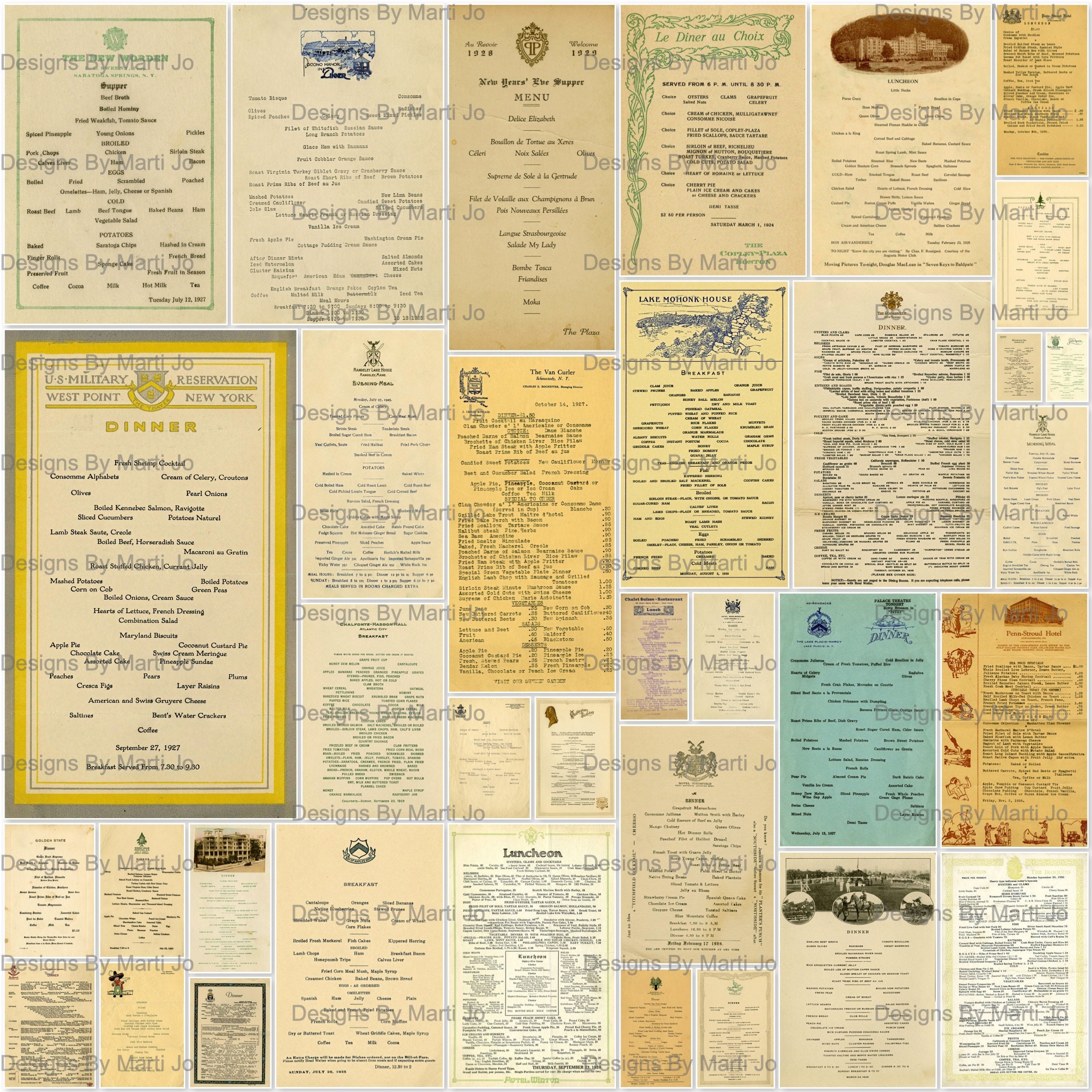 Vintage 1920s Restaurant Menus Bundle | Printable Ephemera Pack ...