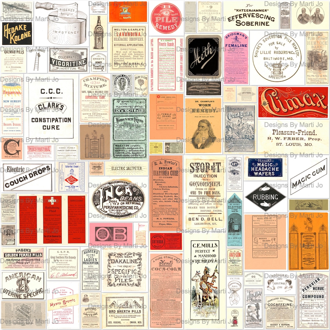Vintage ADULT Themed Medicine Labels Kit | 83 Printable Vintage ...