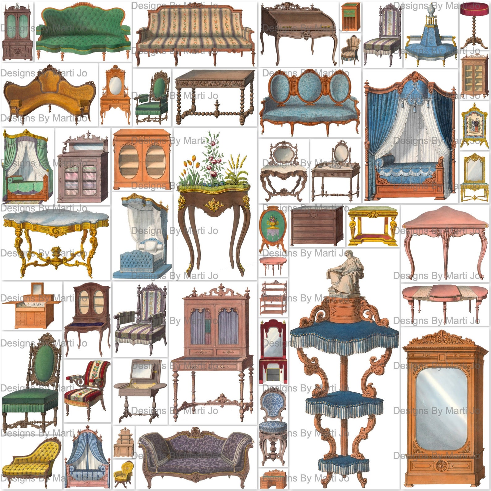Vintage Furniture Collage Sheets Set 2 50 Printable Vintage - Etsy