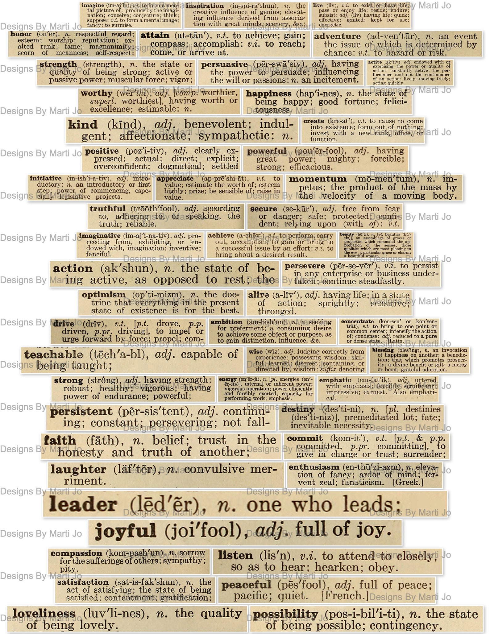 Vintage Motivational Dictionary Words Set 2 | 50 Printable Vintage Junk ...