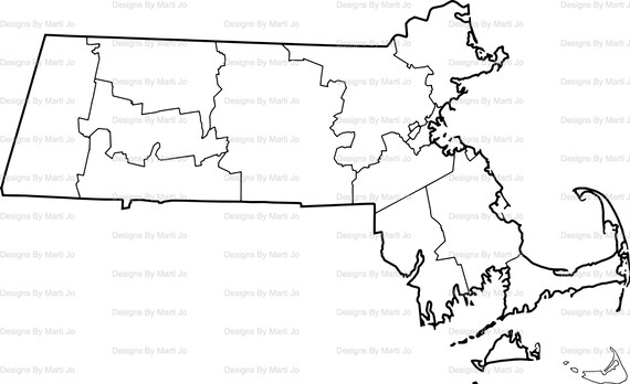 Printable Massachusetts Map Digital Download PDF Printable MA County Map morikuma3776 Craft ...