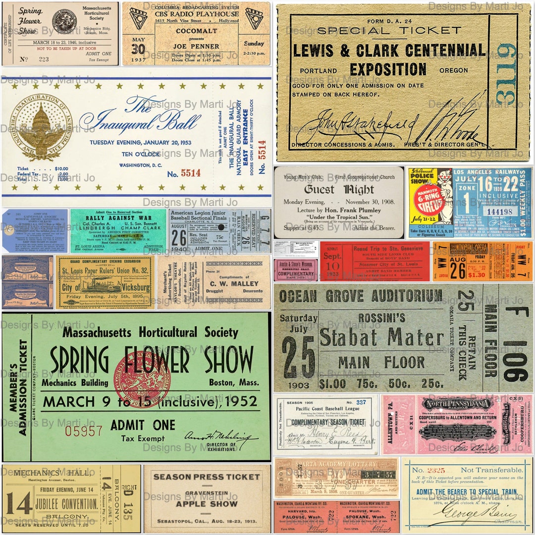 Vintage Tickets Kit 2 | 25 Printable Assorted Vintage Tickets | Instant ...