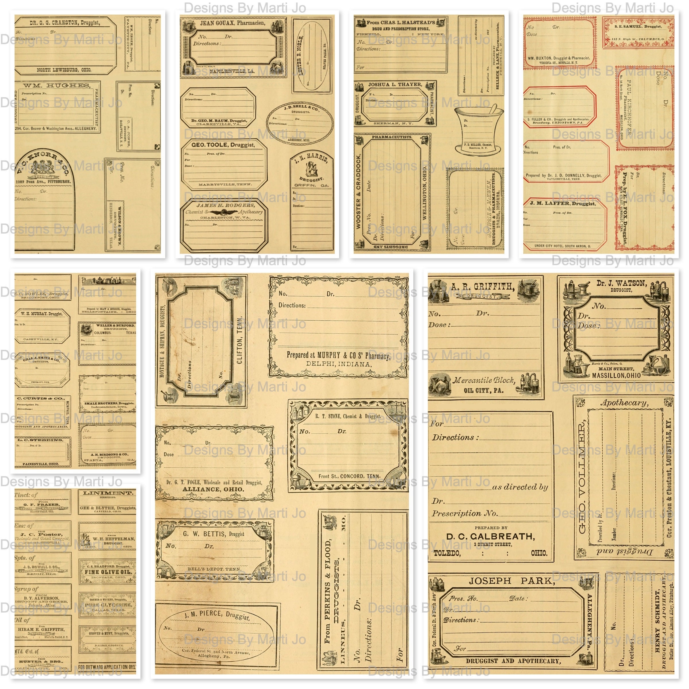 8 Vintage Apothecary Label Sheets PNG Version | Etsy