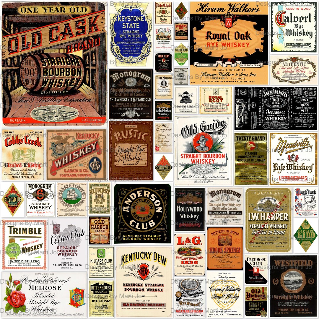 Vintage Whiskey Labels Set 3 | 50 Digital Old Whiskey Labels | BONUS ...
