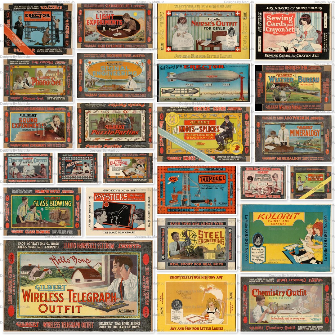 Vintage Toy Box Cover Clip Art Set 1 | 25 Individual Printable 8 Inch ...