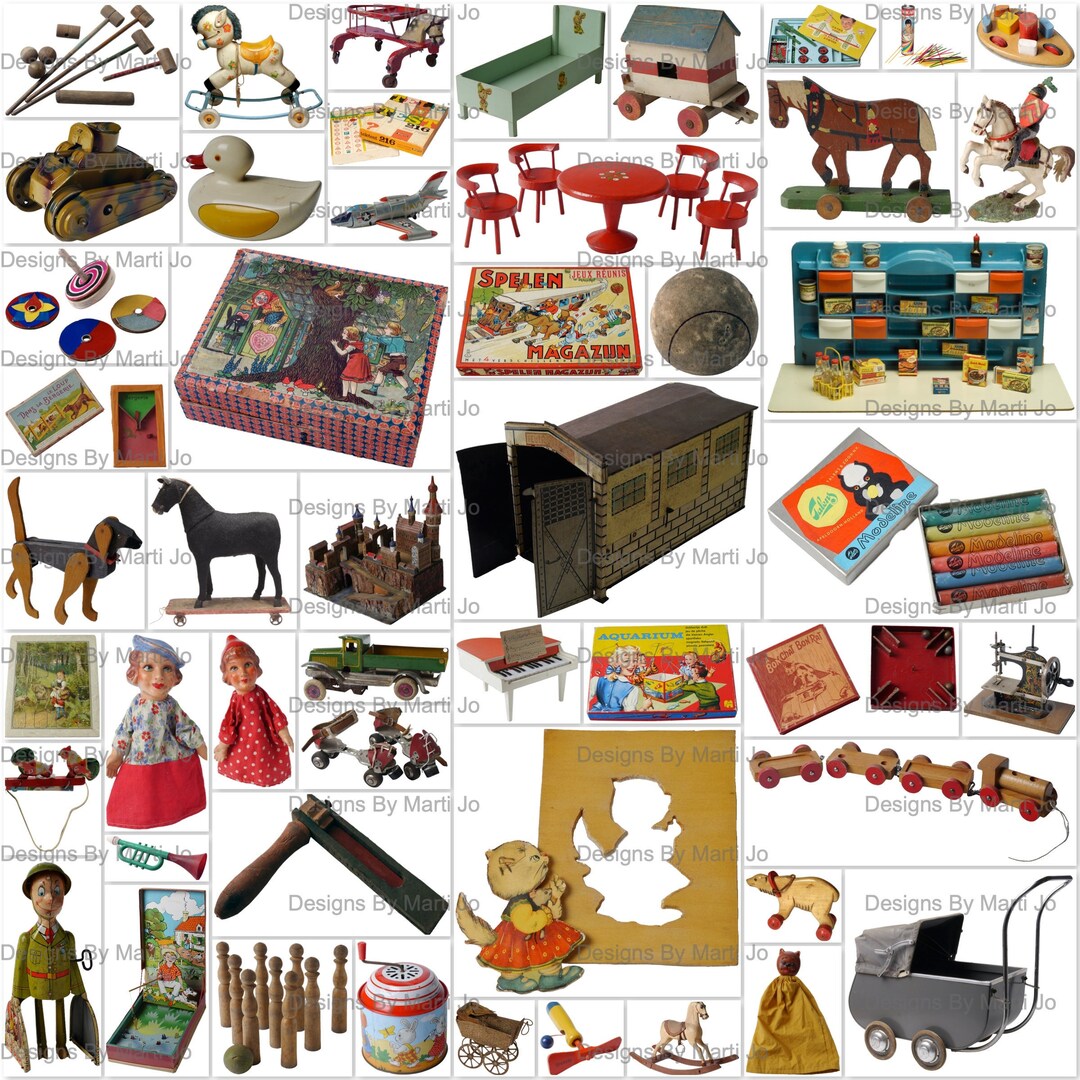 Vintage Fussy Cut Toys Clipart Set 2 50 Individual Printable Vintage ...