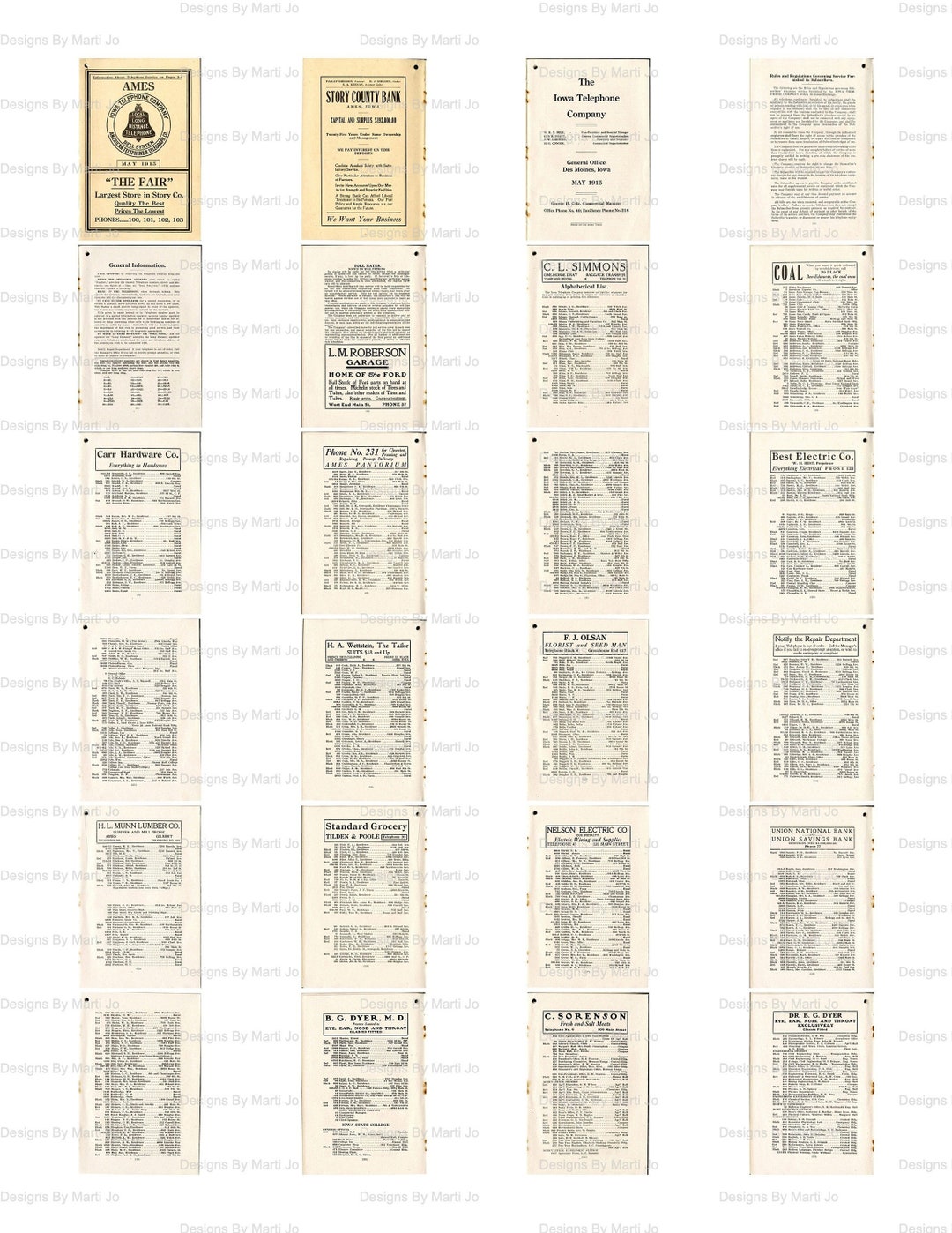 Printable 1915 Ames Iowa Miniature Phone Book | 8.5 X 11 JPG and PDF ...