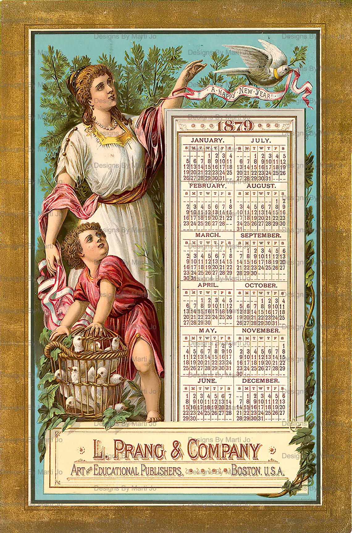 Colorful Set of 12 Vintage Calendars Printable Antique | Etsy