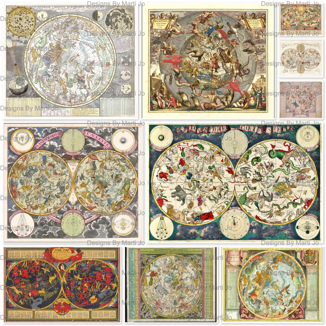 Vintage Astronomy Maps Set | 10 Antique Celestial Star Maps JPG | 11 ...