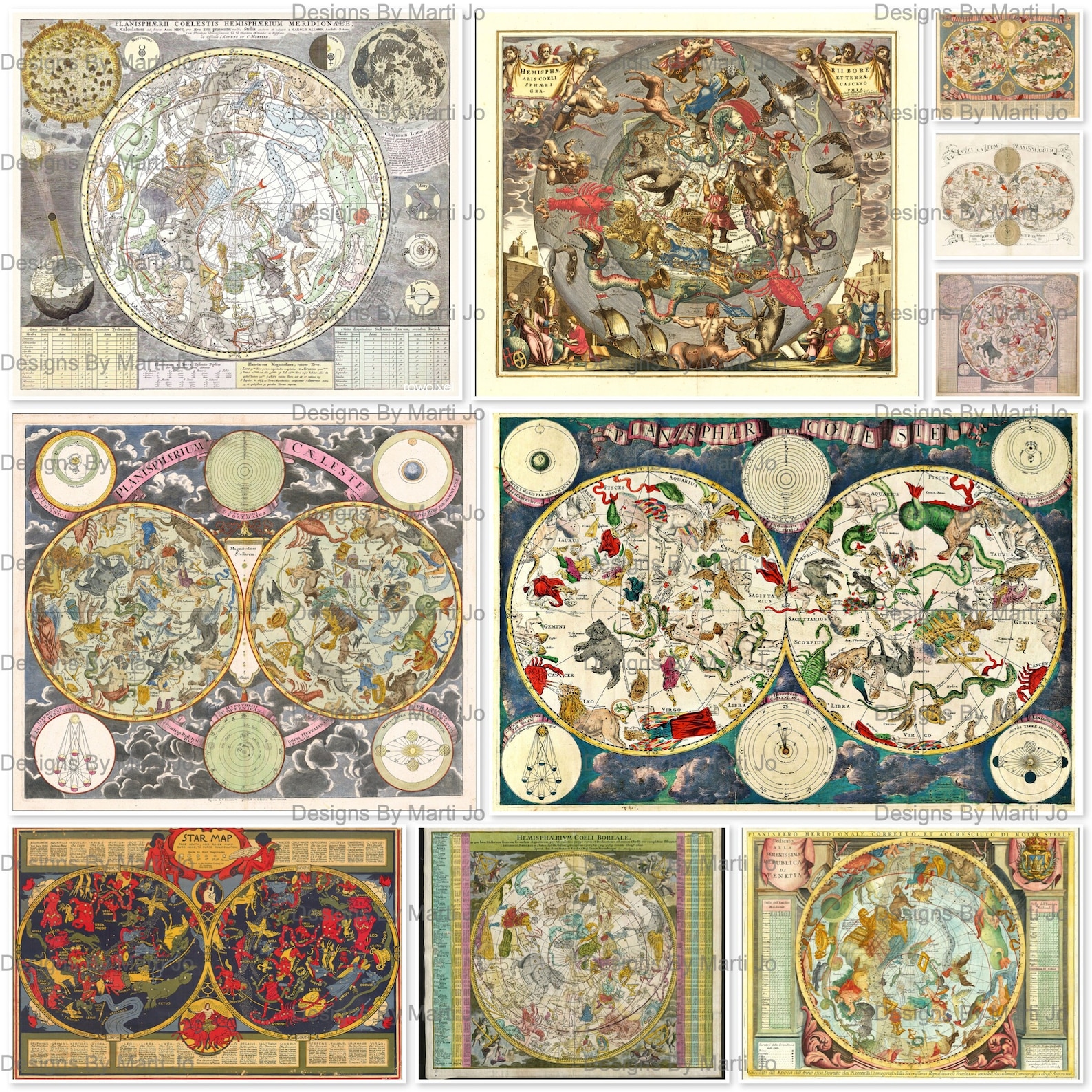 Vintage Astronomy Maps Set | 10 Antique Celestial Star Maps JPG | 11 ...