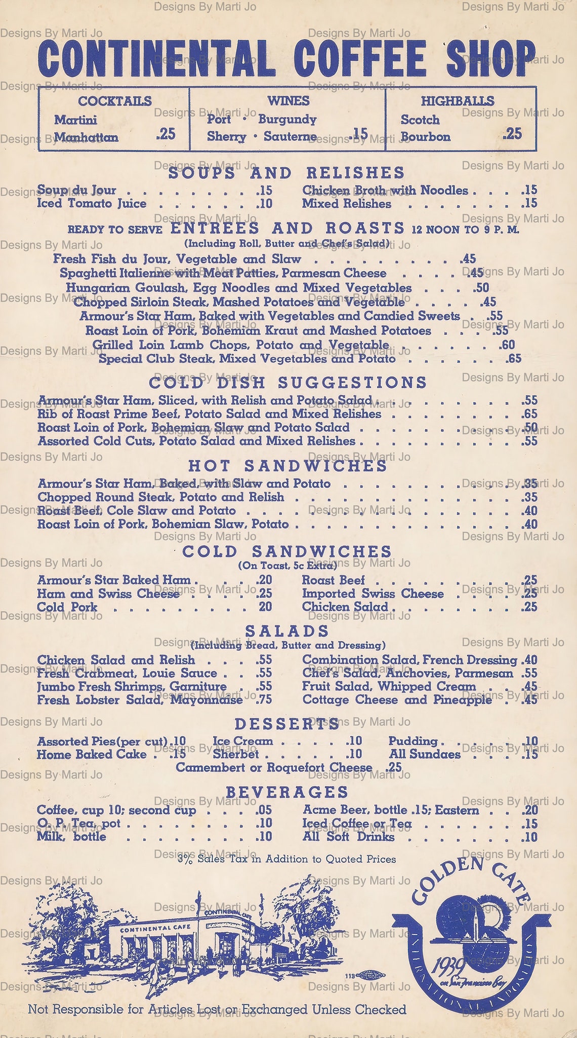 35 Vintage Restaurant Menu JPG Pages With Prices Printable - Etsy