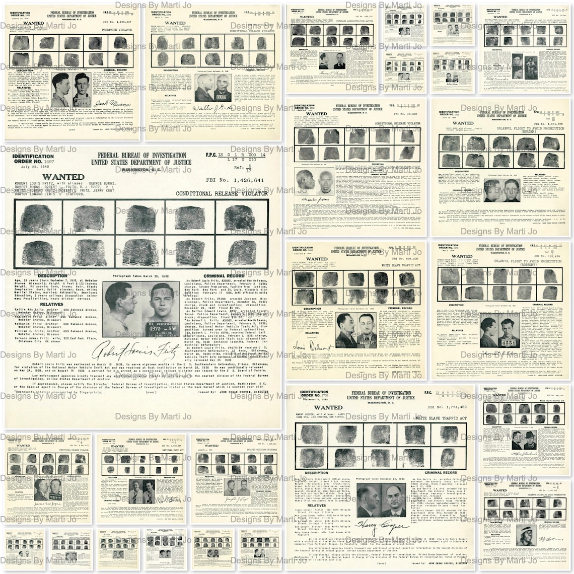 Vintage FBI Most Wanted Posters Set 1 | 35 Printable FBI Post Office ...