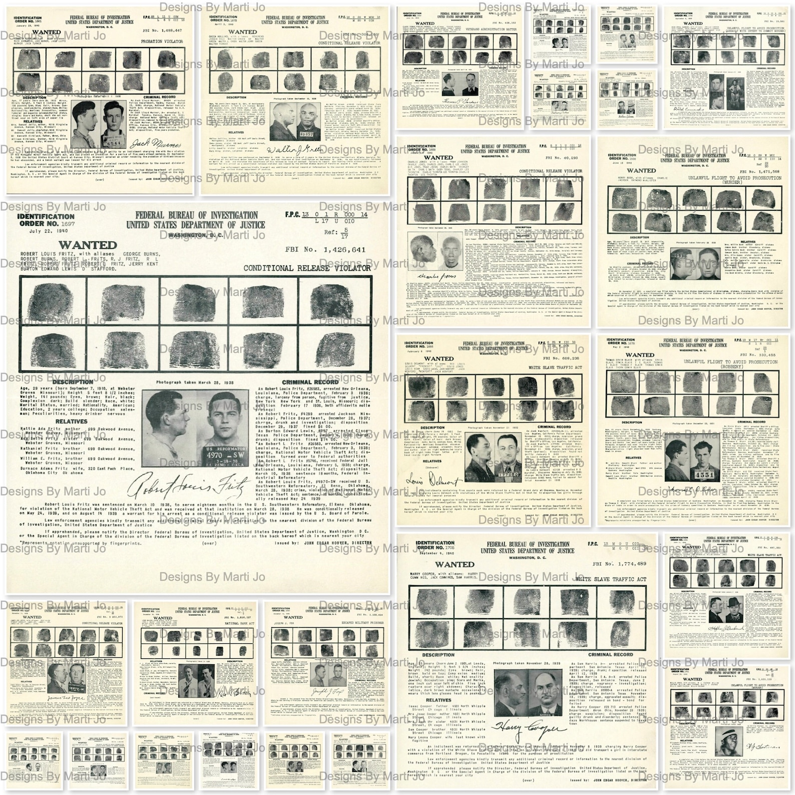 Vintage FBI Most Wanted Posters Set 1 | 35 Printable FBI Post Office ...