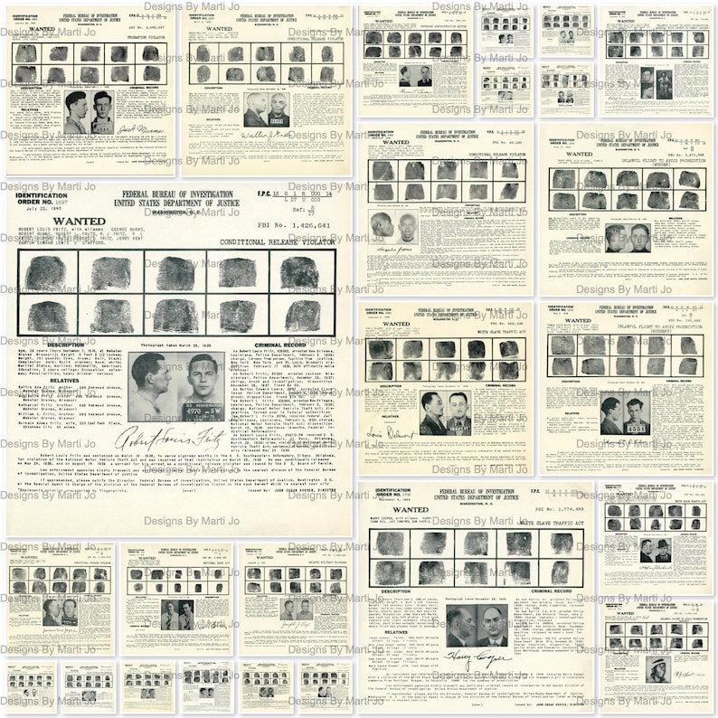 Vintage FBI Most Wanted Posters Set 1 | 35 Printable FBI Post Office ...