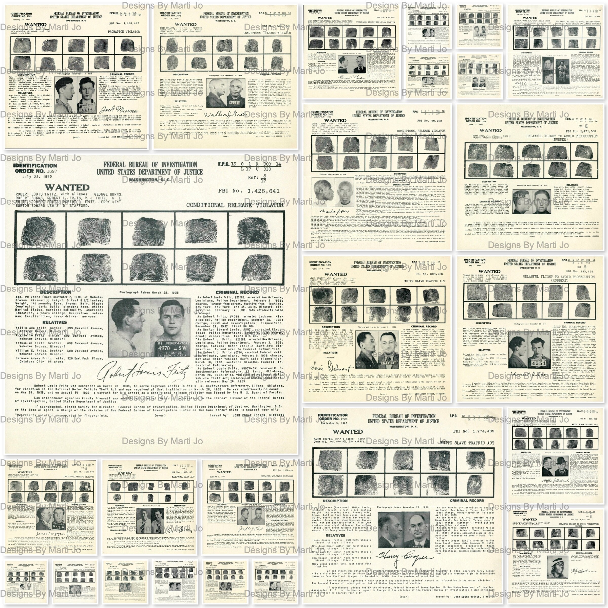 Vintage FBI Most Wanted Posters Set 1 | 35 Printable FBI Post Office ...