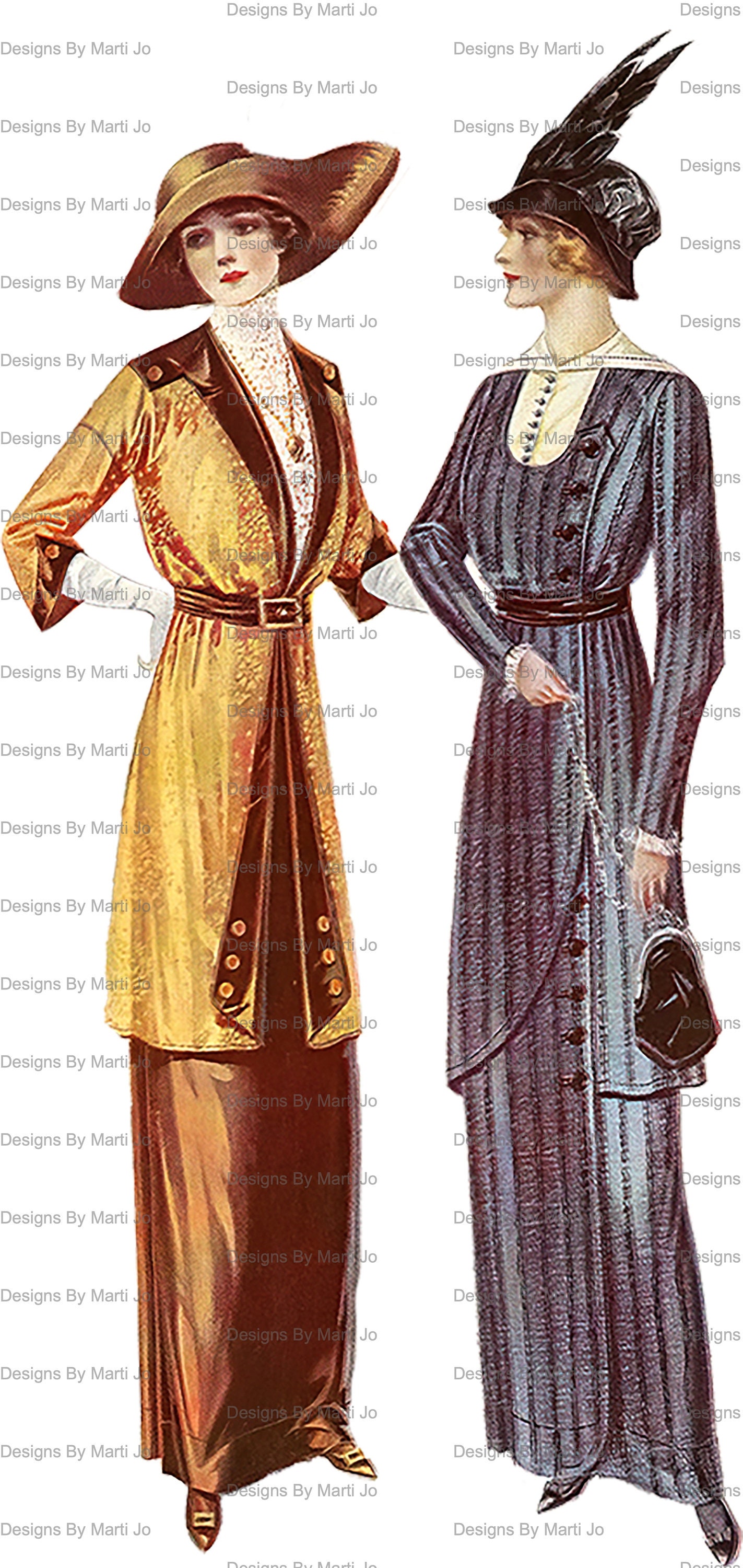 Vintage 1913 Fussy Cut Ladies Fashion Images | 27 Clothing Clipart PNG ...