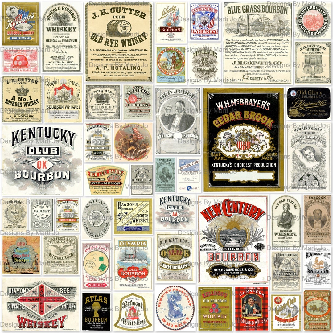Vintage Whiskey Labels Set 2 | 50 Digital Old Whiskey Labels | BONUS ...