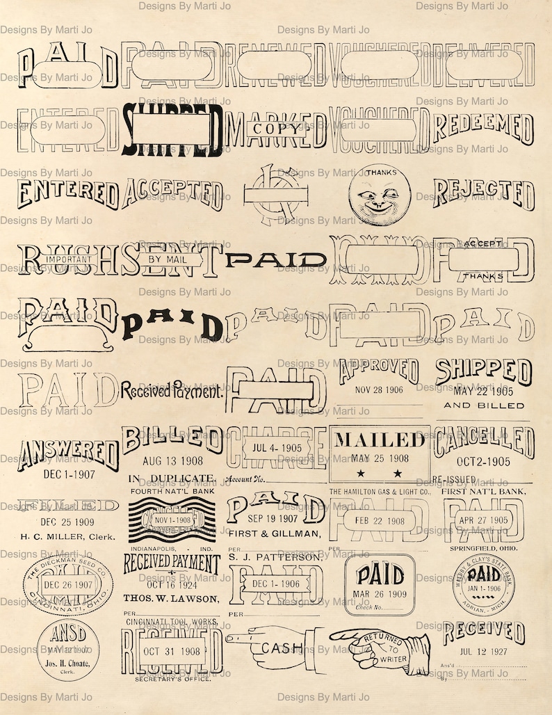 Vintage Rubber Stamp Overlays MEGA BUNDLE | 200 Individual PNG Business ...