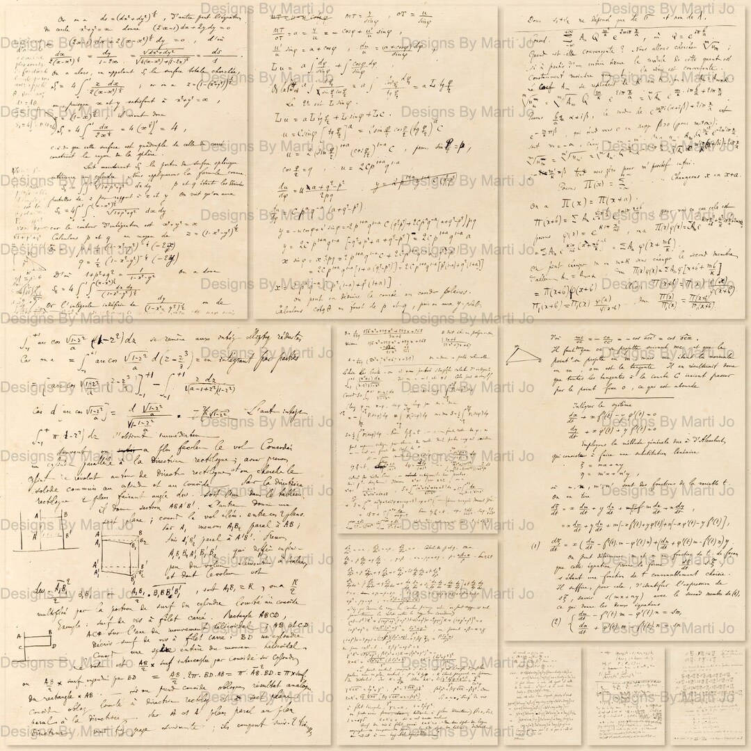 Vintage French Math Notes Overlays | 10 Mathematics Formulas Junk ...