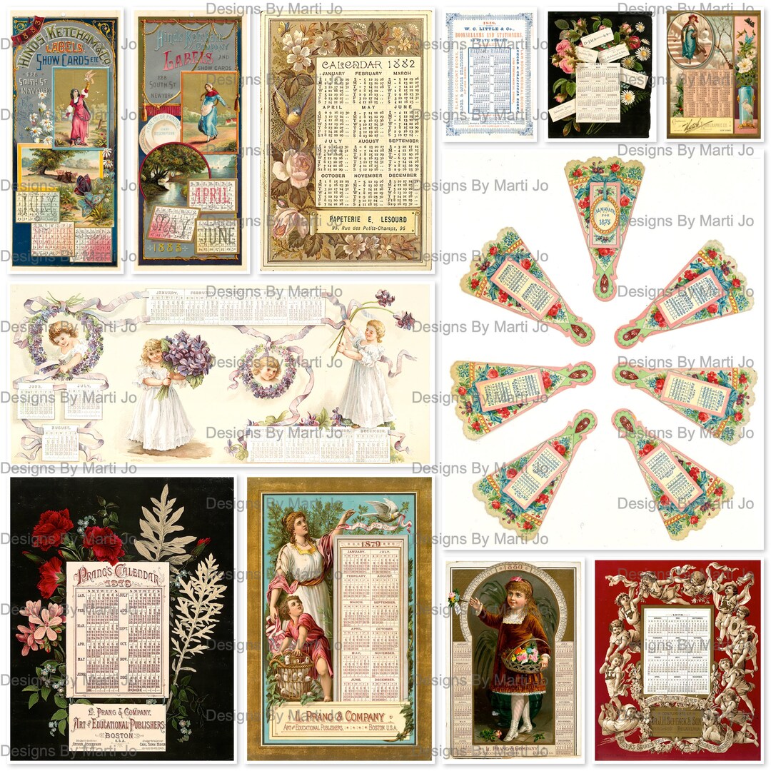 Colorful Set of 12 Vintage Calendars | Printable Antique Calendars ...