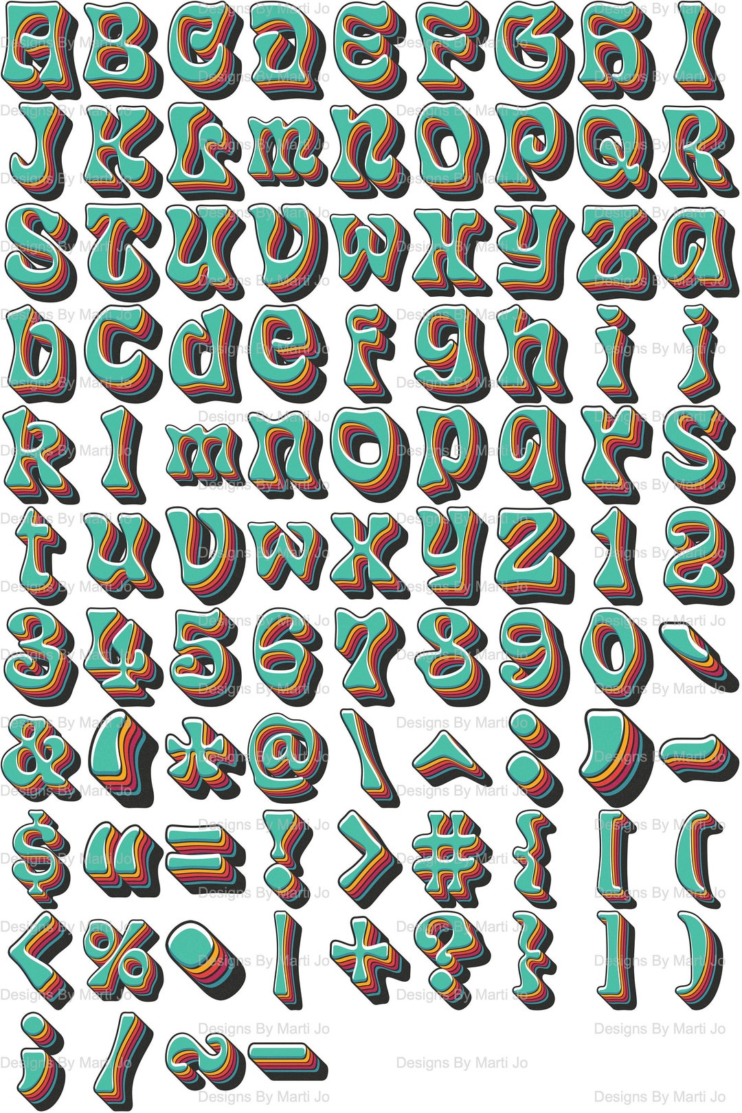 Psychedelic Letters | Printable Retro 70s Alphabet, Numbers, Symbols ...