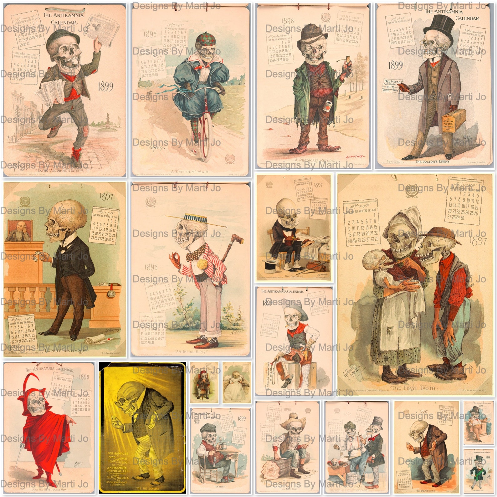 Vintage Skull Calendar Images 19 Antique Antikamnia Drug JPG - Etsy