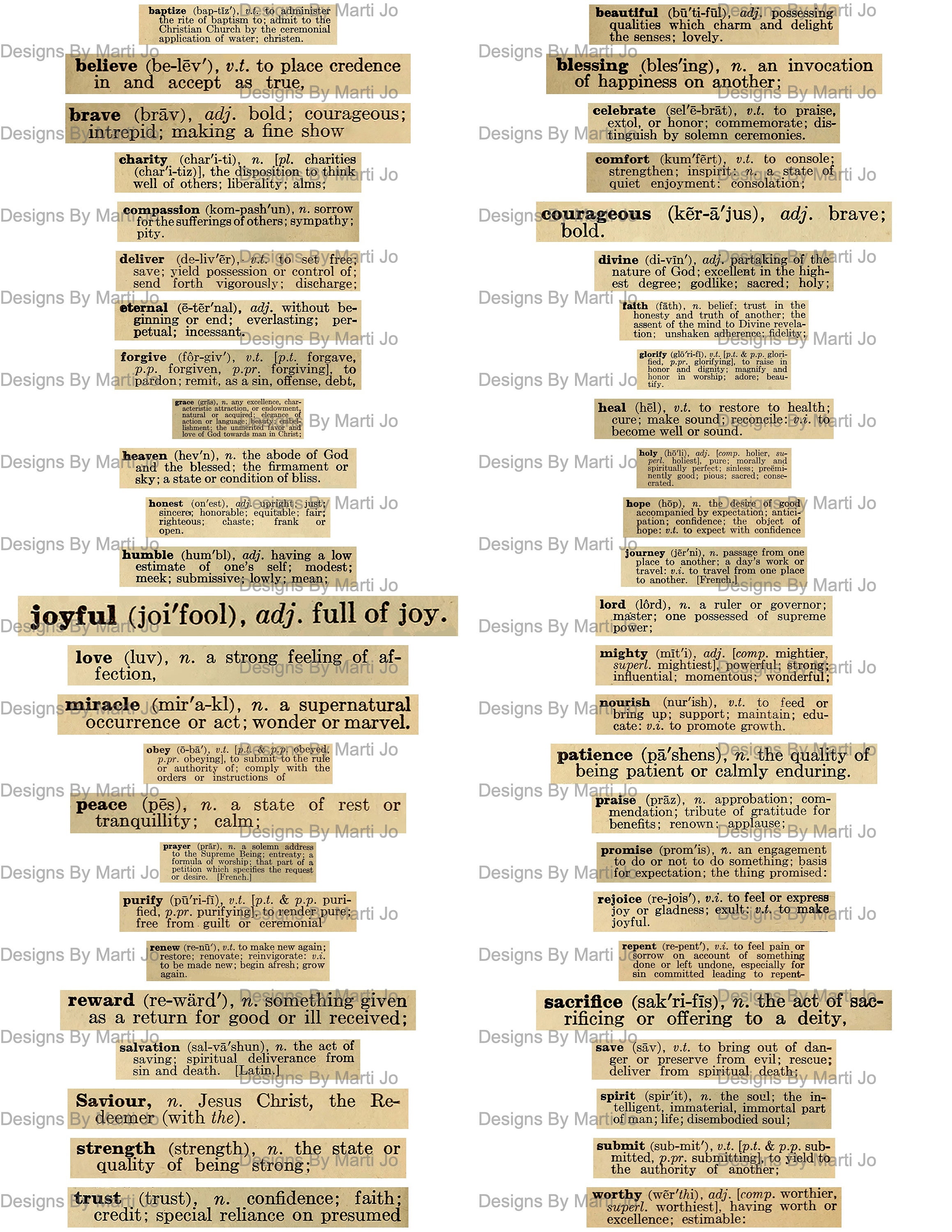 Vintage Dictionary Bible Words Definitions 50 Printable - Etsy