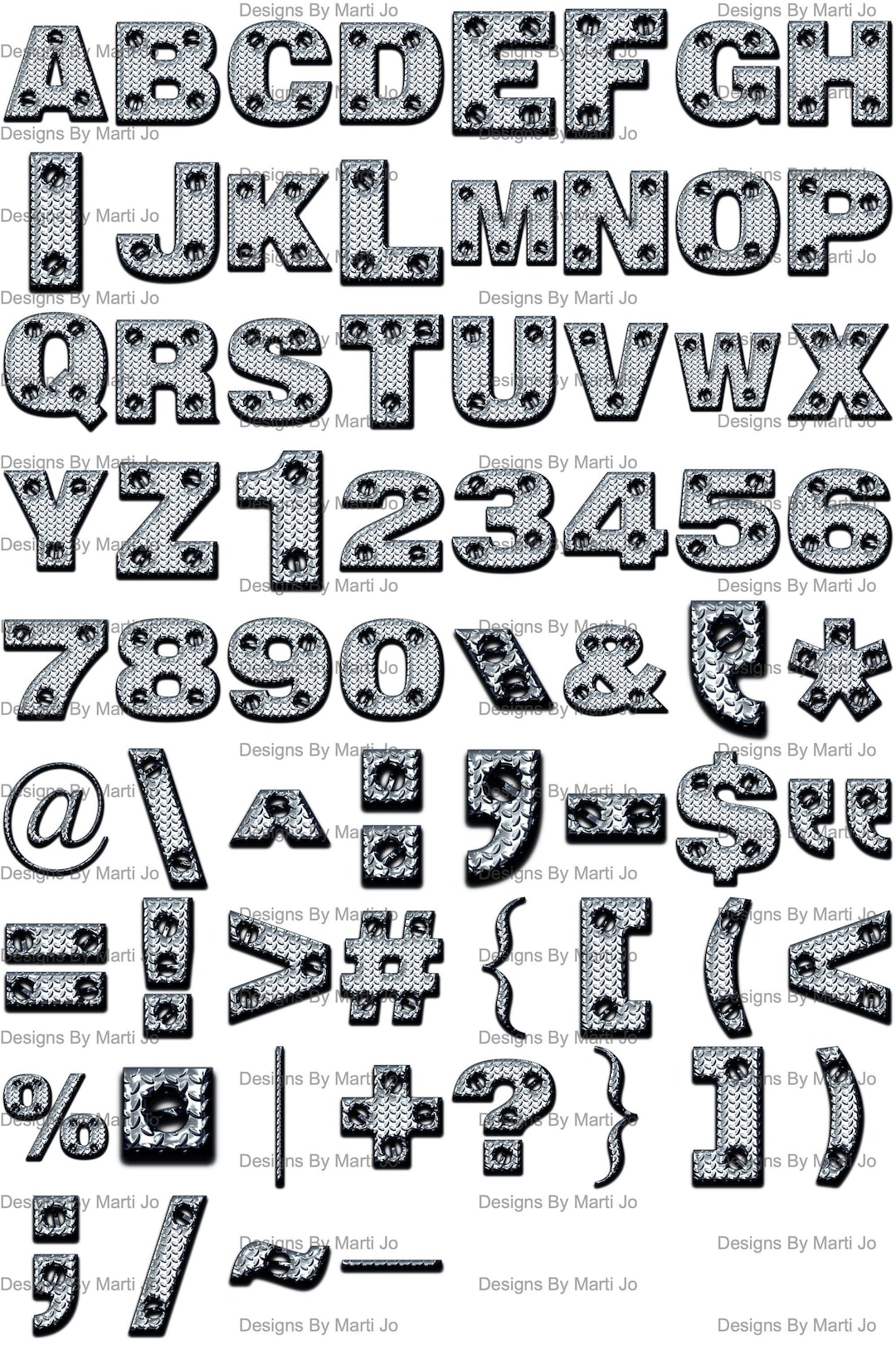 Diamond Plate Letters Digital Clipart | Printable Chrome Metal Letters ...