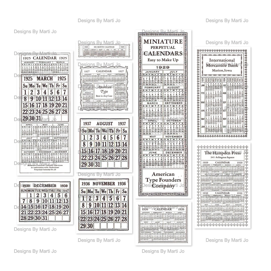 Set of 10 Vintage Calendars | Printable Vintage Ephemera | Instant ...