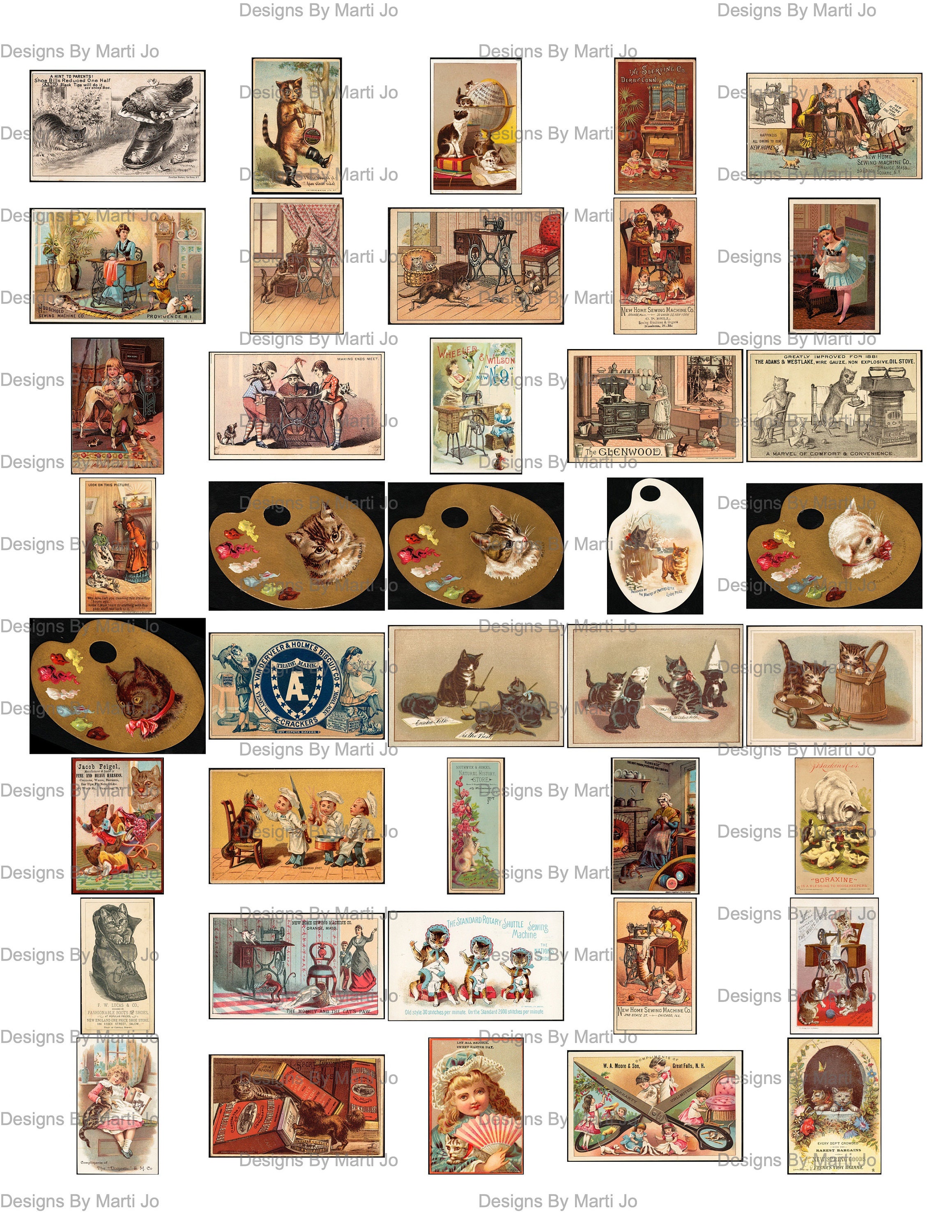 80 Vintage Cat Trade Cards | Printable Antique Kitty Trade Cards | Two ...