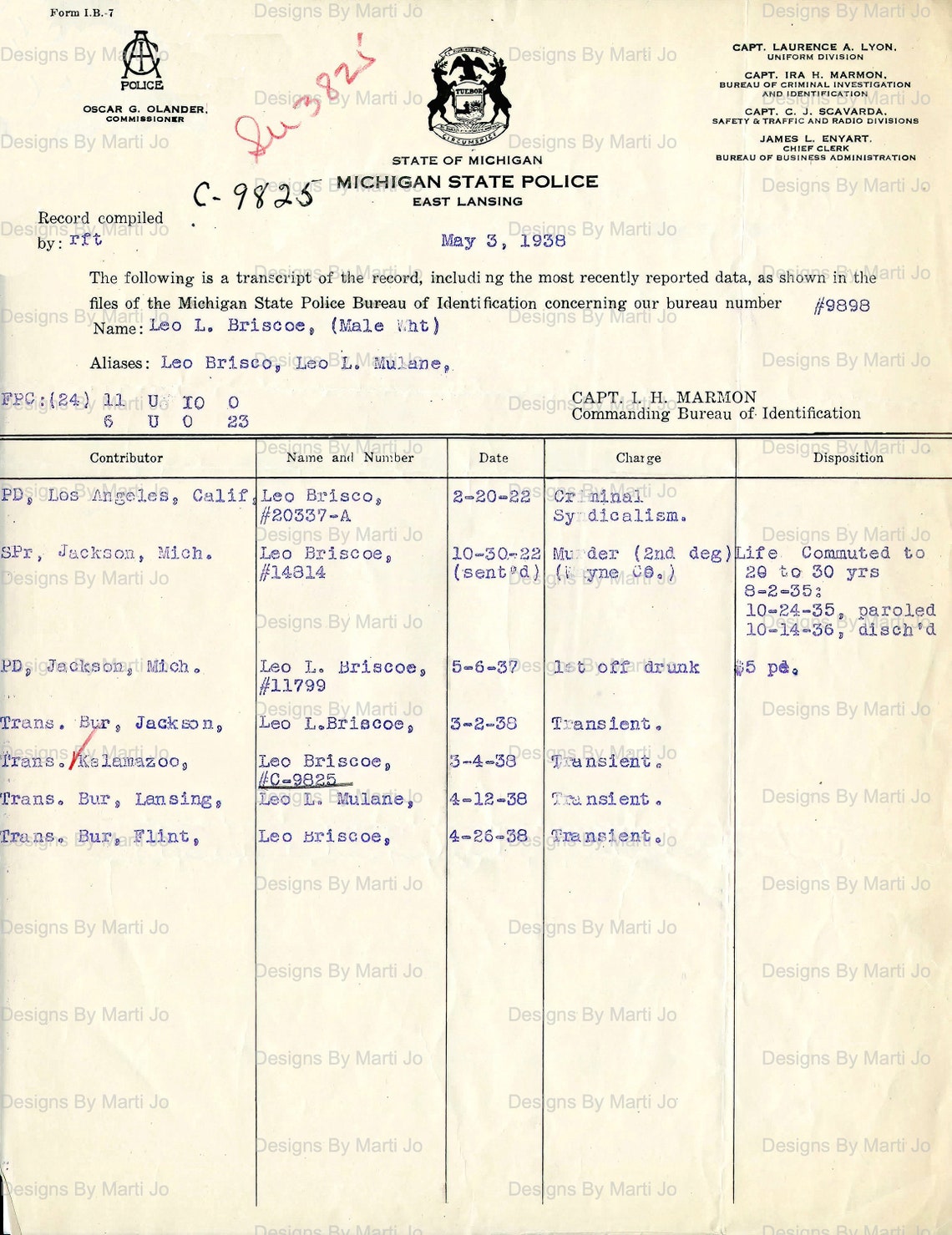 Vintage 1930's Criminal Police Report Sheets | 45 Criminal Rap Sheets ...