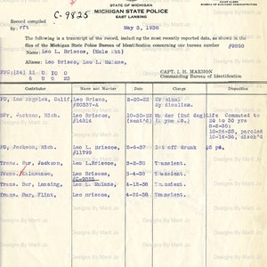 Vintage 1930's Criminal Police Report Sheets | 45 Criminal Rap Sheets ...