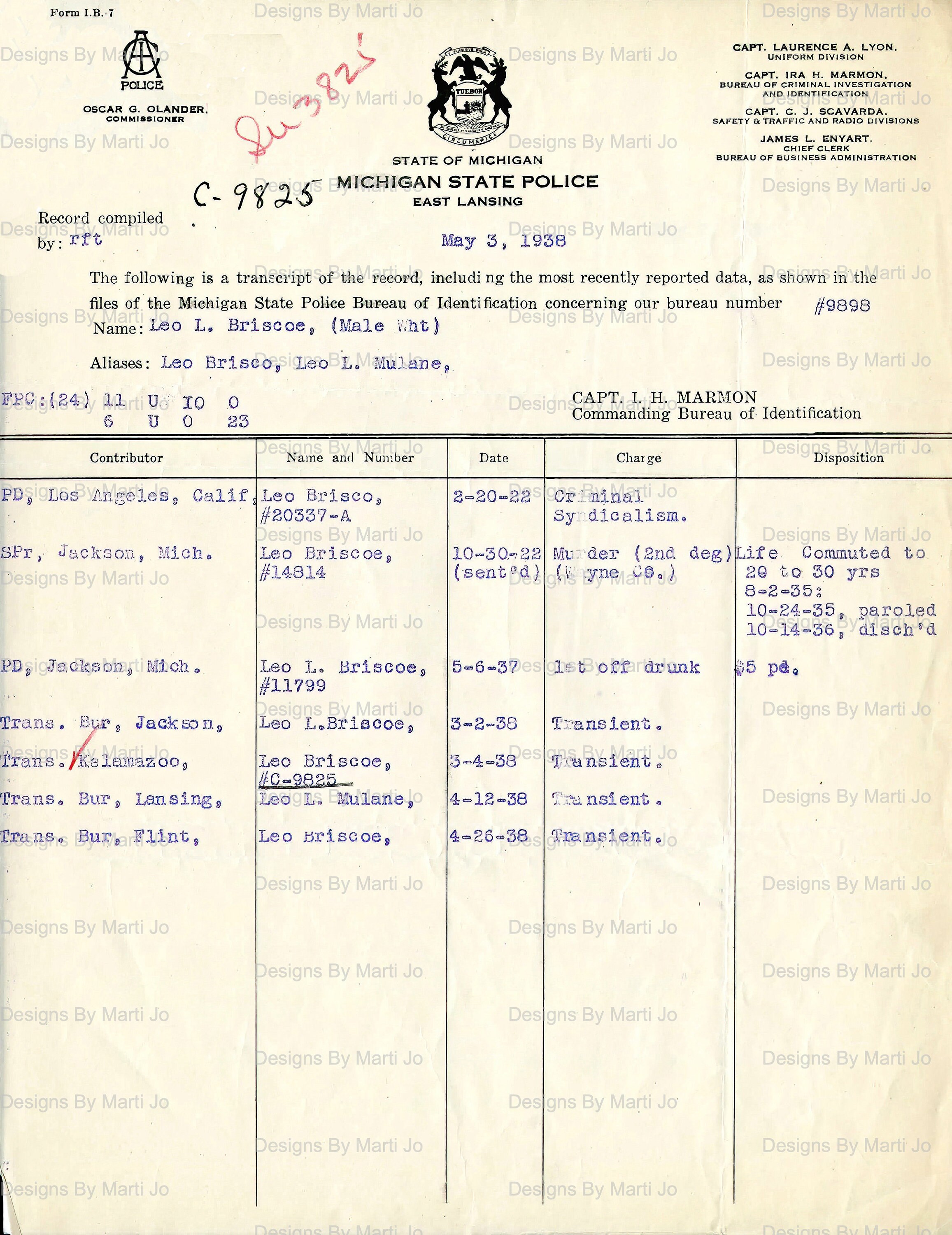 Vintage 1930's Criminal Police Report Sheets | 45 Criminal Rap Sheets ...